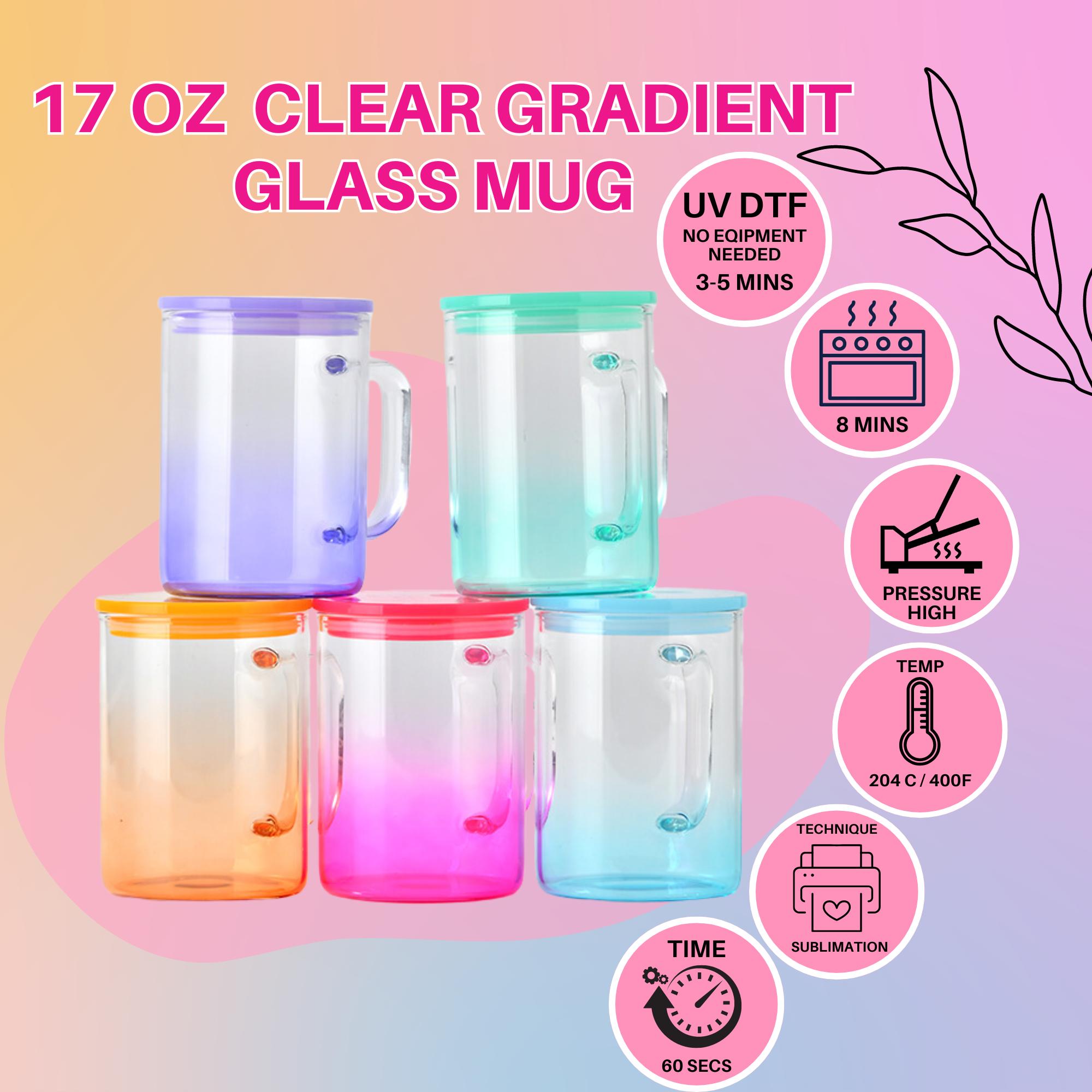 GRADIENT GLASS MUG 17 OZ (SUBLIMATION BLANK) – Reivaj Design Essentials